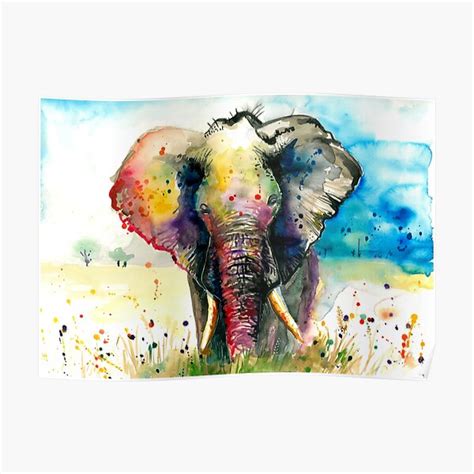 Der Regenbogen Majestätischer Elefant Aquarell XXL Format Poster