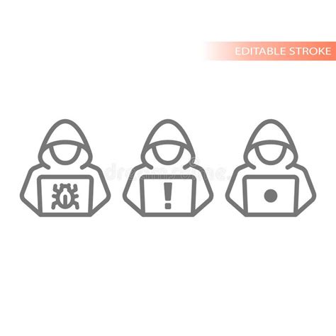 Hacker With Hoodie And Laptop Line Icon Stock Vector Illustration Of