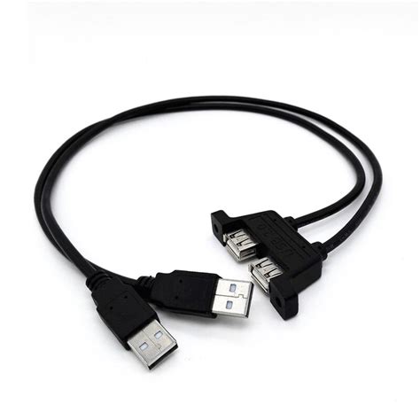 Dual USB Male To Dual USB Female USB Extension Cable With Screw Panel Mount Male To