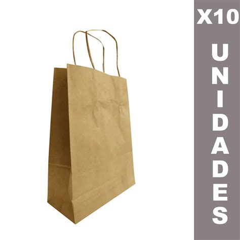 Sacola Kraft Natural 23 5x17x34cm C 10 Unidades