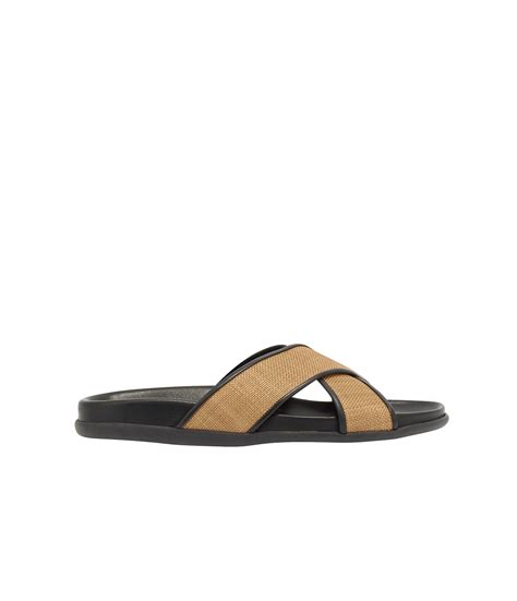 Thais Raffia Footbed Sandal In Cognac And Black Mode Sportif