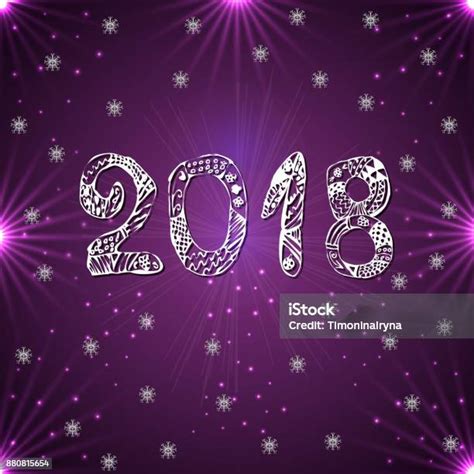 보라색 배경에 눈송이입니다 새 해 2018입니다 벡터 일러스트 레이 션 1월에 대한 스톡 벡터 아트 및 기타 이미지 1월