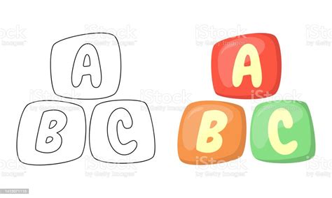 벡터 일러스트 레이 션 세트 라인 아트와 캐주얼 스타일의 흰색 배경에 고립 된 큐브 Abc 0명에 대한 스톡 벡터 아트 및 기타