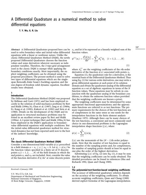 A Differential Quadrature As A Numerical Method To Solve Differential