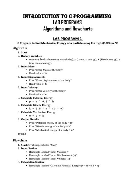 introduction to c programming algorithms and flowcharts pdf variance potential energy