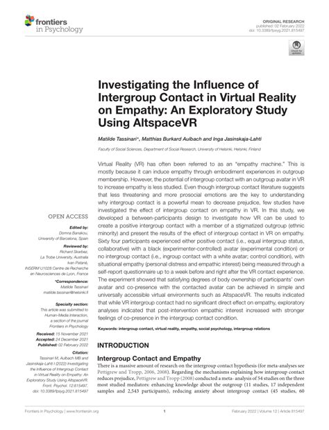 Pdf Investigating The Influence Of Intergroup Contact In Virtual