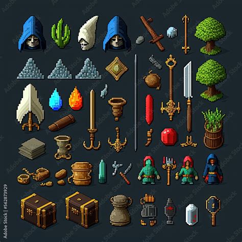 Pixel Art Set Of Rpg Game Items Collection Of Objects For Rpg Game
