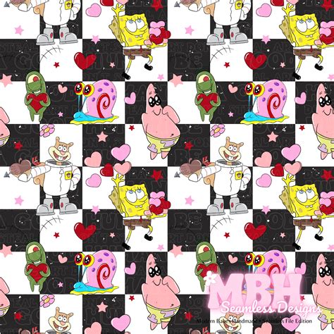 Checkered Spongebob And Friends Valentines Day Seamless Pattern Mbh Seamless Designs