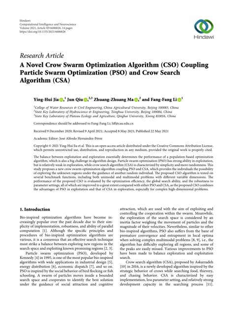 Pdf A Novel Crow Swarm Optimization Algorithm Cso Coupling Particle Swarm Optimization Pso