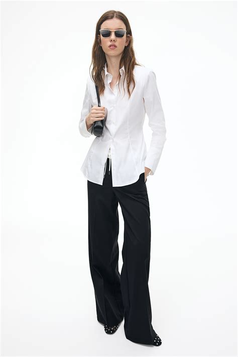 Tapered Waist Shirt With Shoulder Pads White Ladies Handm Us