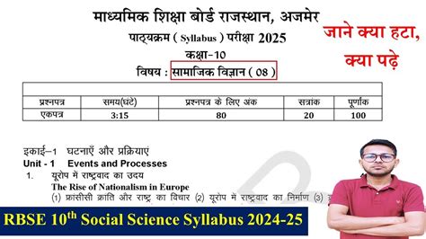 Rbse Class 10 Social Science Syllabus 2024 25 Class 10th Sst