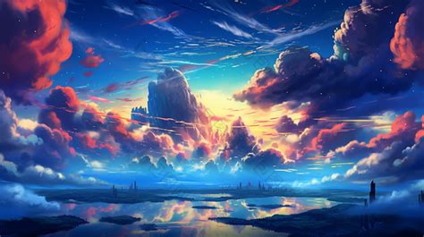 治愈天空云朵壮阔景观插画图片 包图网