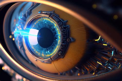 Premium Photo | A cyber eye with mechanical details in closeup A cybernetic eye with bright colors