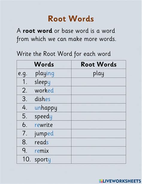 Root Words Exercise For Grade 1