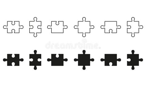 Puzzle Pieces Fit Line And Silhouette Icon Set Teamwork Idea Logic