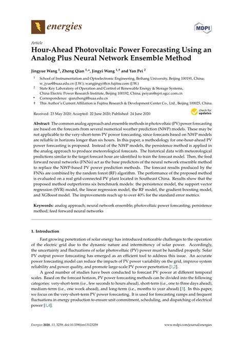 Pdf Hour Ahead Photovoltaic Power Forecasting Using An Analog Plus Neural Network Ensemble Method