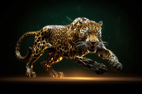 Premium Photo Epic Gold Jaguar Jump Generative AI