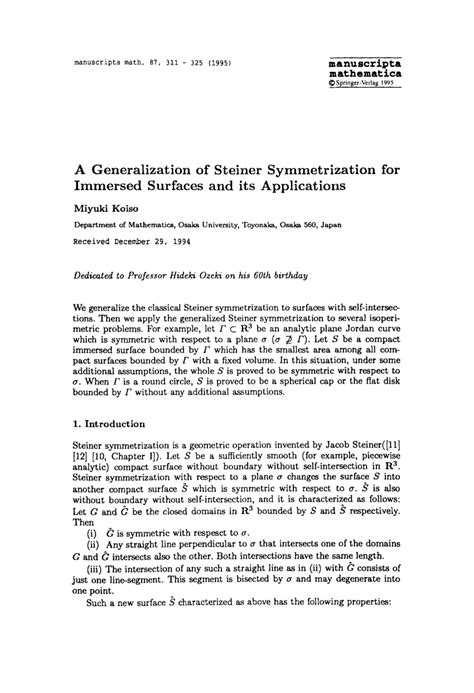 Pdf A Generalization Of Steiner Symmetrization For Immersed Surfaces And Its Applications