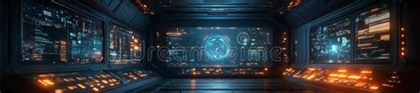 Futuristic Control Room with Digital Interfaces and Glowing Tech ...