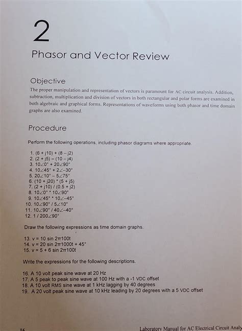 Solved Phasor And Vector Review Objective The Proper