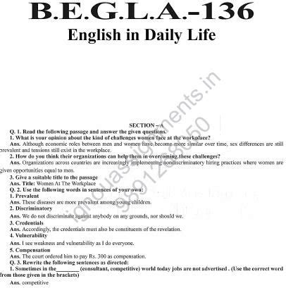 IGNOU BEGLA SOLVED ASSIGNMENT ENGLISH MEDIUM