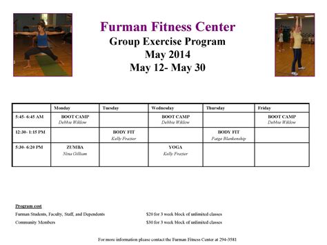 Furman Group Exercise Classes May And Summer 2014 Live Well Furman