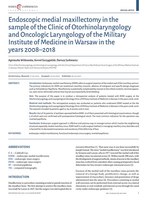 Pdf Endoscopic Medial Maxillectomy In Patients Treated At The