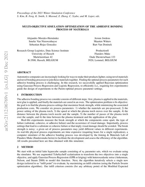 Multi Objective Simulation Optimization Of The Adhesive Bonding Process Of Materials Deepai