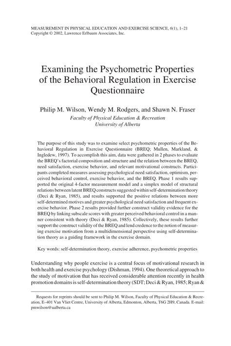 Pdf Examining The Psychometric Properties Of The Behavioral