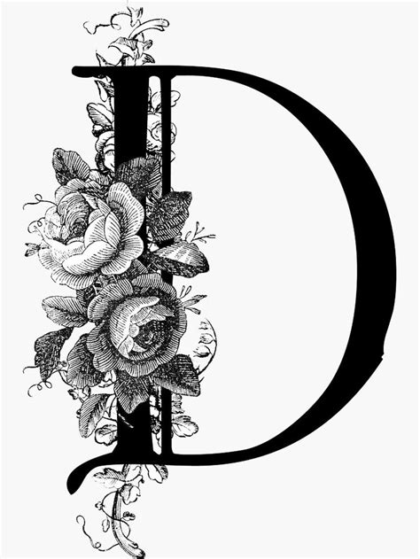 Vintage Engraved Floral Monogram Letter D Sticker For Sale By