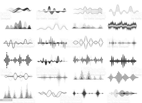 검은 음파 음악 비트 오디오 이퀄라이저 추상음성파 리듬 전파형 디지털 음파 시각화 벡터 세트 리듬에 대한 스톡 벡터 아트 및 기타 이미지 Istock