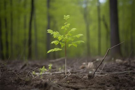 Premium Ai Image A Young Tree Growing In A Newly Planted Forest