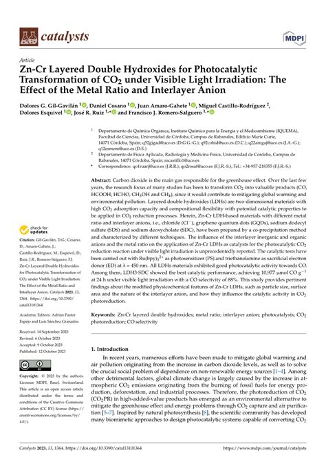 Pdf Zn Cr Layered Double Hydroxides For Photocatalytic Transformation Of Co2 Under Visible