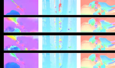 optical flow comparison between three examples from the sintel dataset