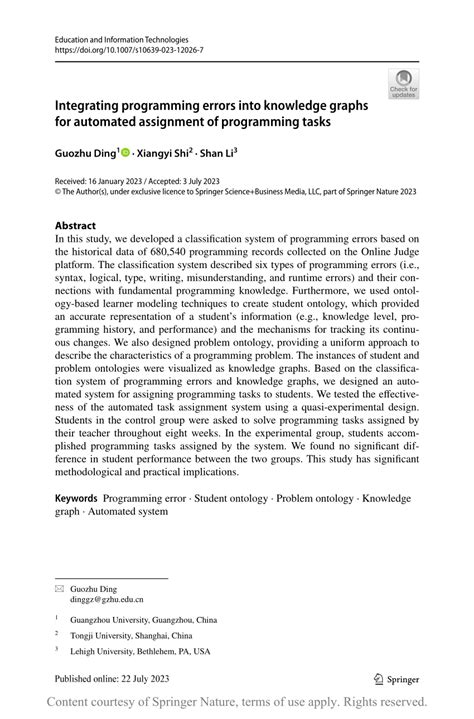 Integrating Programming Errors Into Knowledge Graphs For Automated Assignment Of Programming