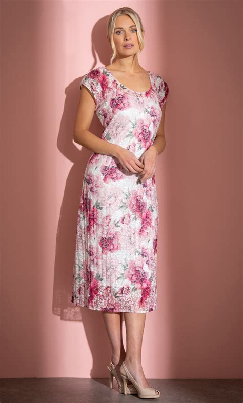 Bouquet Print Lace Pleated Midi Dress In Ivory Klass