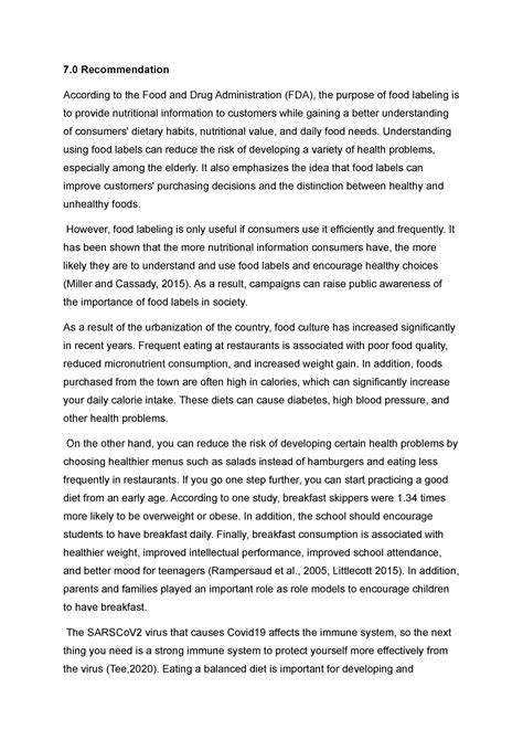 Assignment Summaries 7 Recommendation According To The Food And Drug Administration Fda The