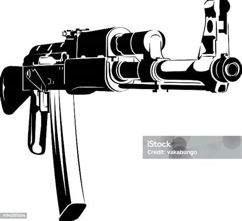 Vector Illustration Black And White Machine Gun Ak 47向量圖形及更多2015年圖片