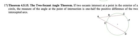 17 Theorem 4515 The Two Secant Angle Theorem If Two Secants Intersect