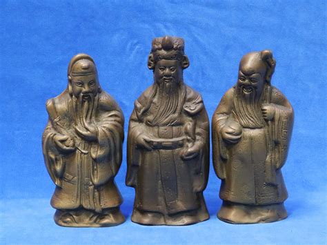Lot Brass Figures Of Fu Lu And Shou