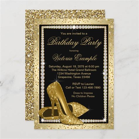Womans Black Gold Birthday Invitation Womans Black Gold Invitations
