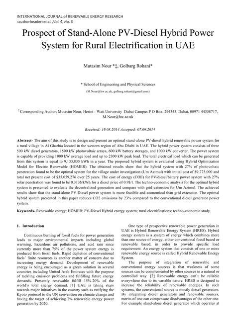 Pdf Prospect Of Stand Alone Pv Diesel Hybrid Power System For Rural Electrification In Uae