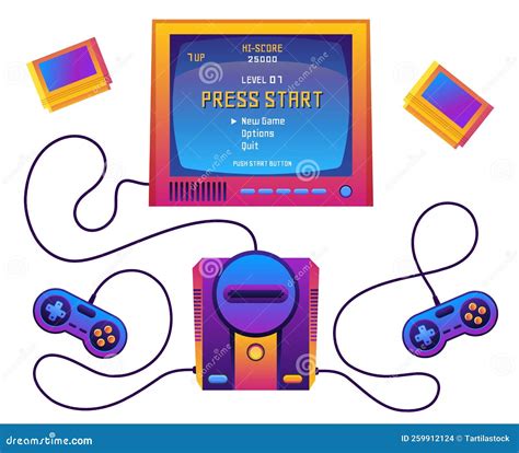 Game Console With Tv Retro Video Device Display With Joystick Gamepad Vintage Classic Hipster