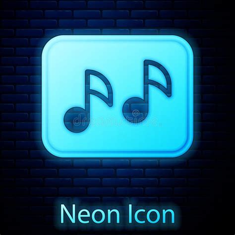 Glowing Neon Music Note Tone Icon Isolated On Brick Wall Background
