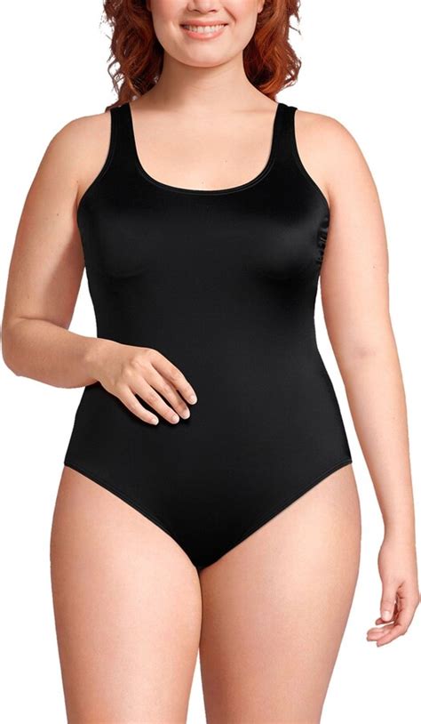 Lands End Womens Plus Size Chlorine Resistant Scoop Neck High Leg Soft Cup Tugless Sporty One