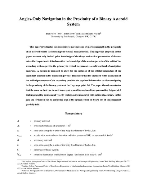 Pdf Angles Only Navigation In The Proximity Of A Binary Asteroid System