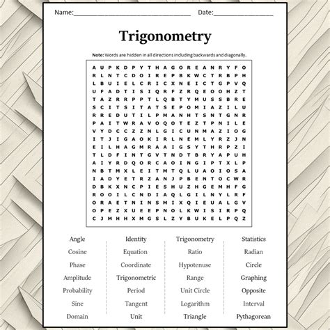 Trigonometry Crossword Wordmint Worksheets Library