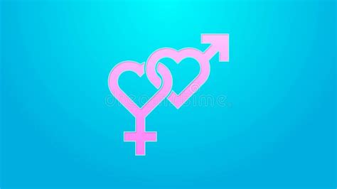 Pink Line Gender Icon Isolated On Blue Background Symbols Of Men And