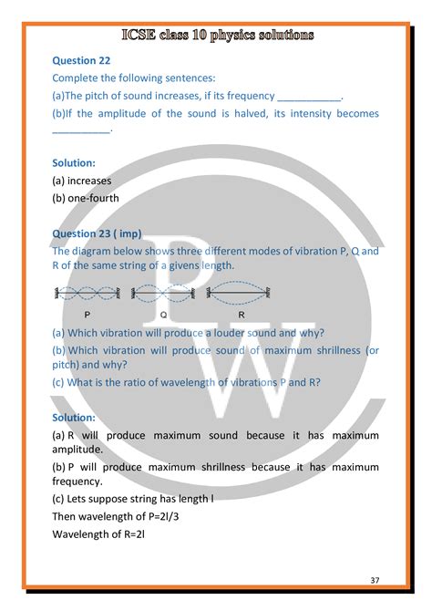 Solutions Of Chapter 7 Sound Of Icse Class 10 Physics Pw