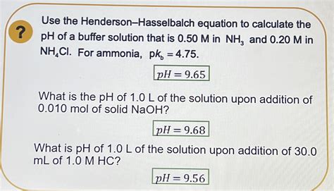 Solved Use The Henderson Hasselbalch Equation To Calculate